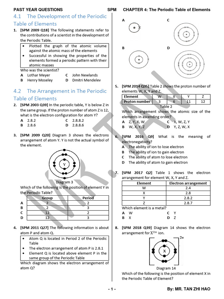 Chapter 4 Past Year Questions Paper 1 | PDF | Chemical Elements ...