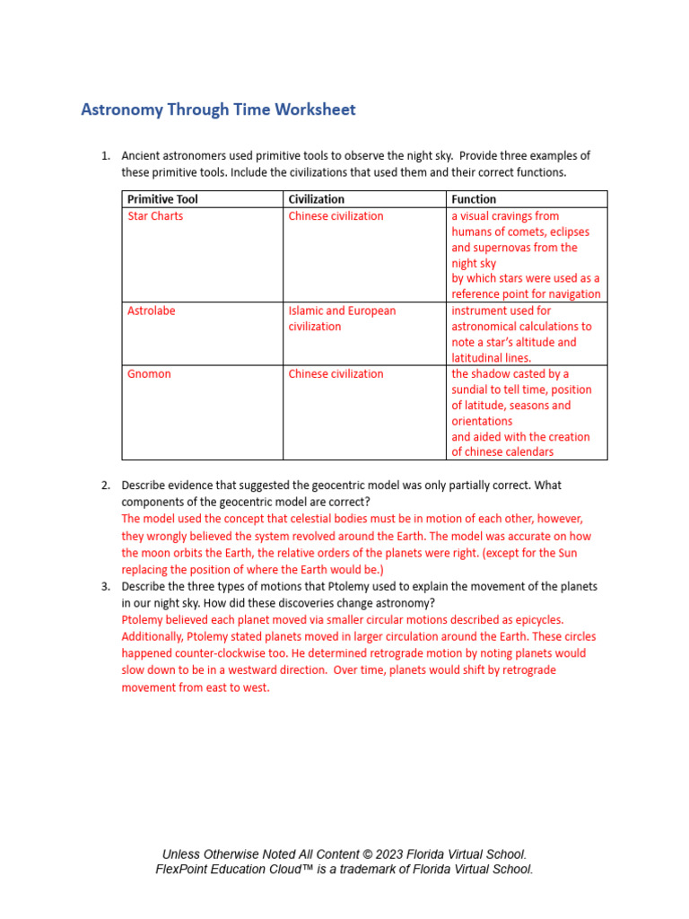 Astronomy Through Time Assessment | PDF | Heliocentrism | Planets