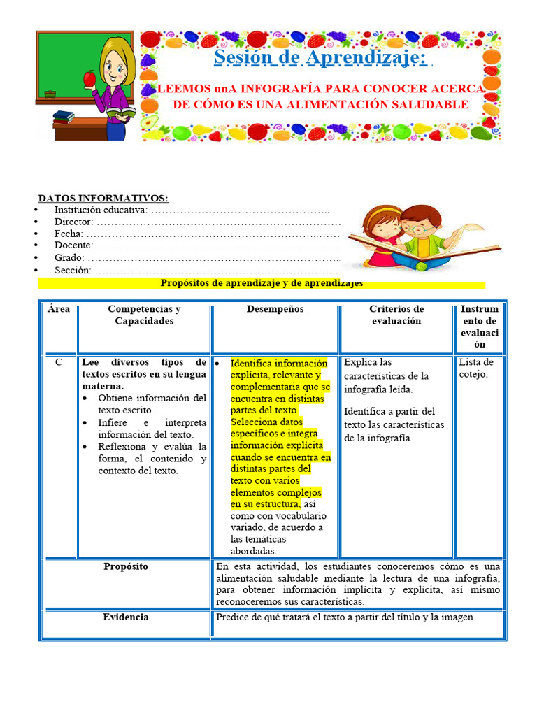 5° Sesión Día 1 Com Leemos Una Infografía para Conocer Acerca de Cómo Es Una Alimentación ...