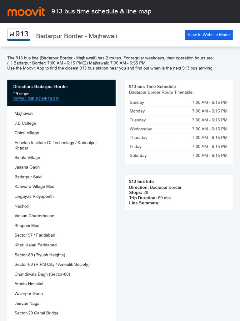 Badarpur Border - Majhawali: 913 Bus Time Schedule & Line Map | PDF ...