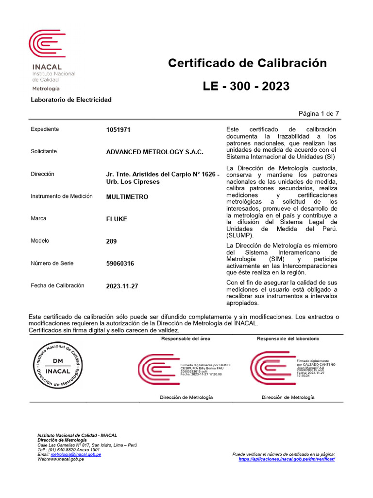 Npa-320le-300-2023 Multimetro 289 | PDF | Metrología | Calibración