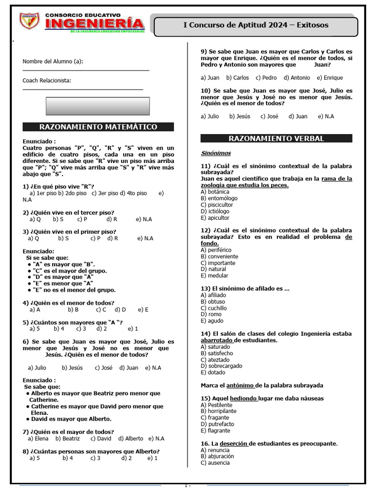 3ERO - I SIMULACRO SECUNDARIA 2024 | PDF