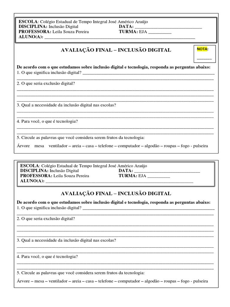 Inclusão Digital - EM DUPLA - EJA VI e VII | PDF | Informática