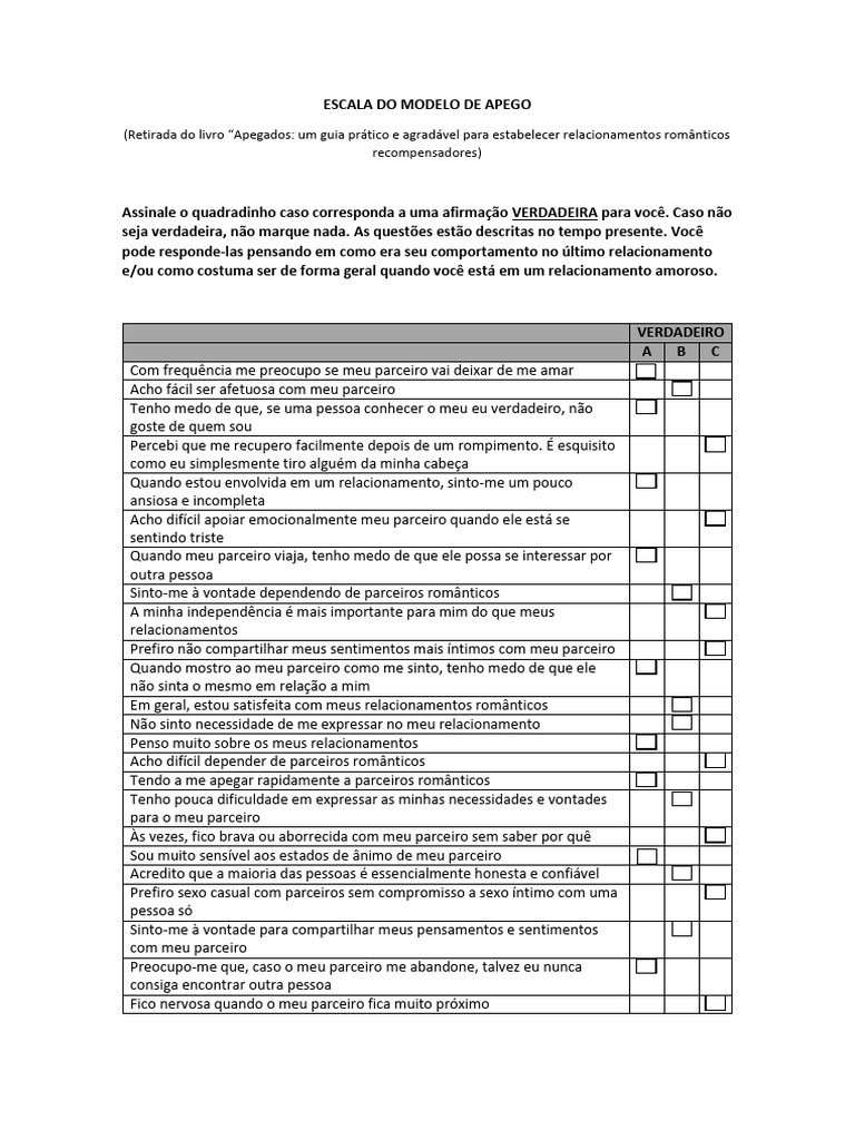 escala de apego 2 | PDF | Teoria do Apego