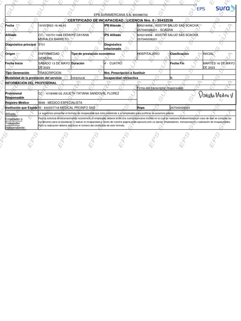 INCAPACIDAD SURA | Descargar gratis PDF | Cuidado de la salud ...