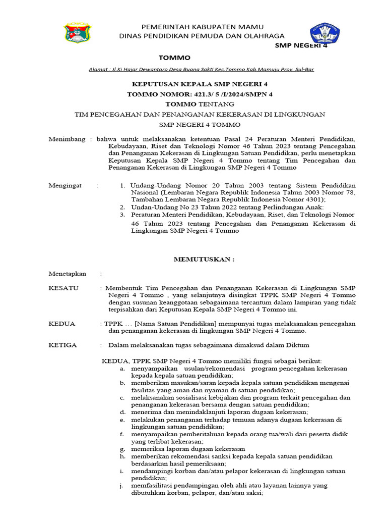 Tim Pencegahan Kekerasan SMP 4 Tommo | PDF | Kesehatan Holistik