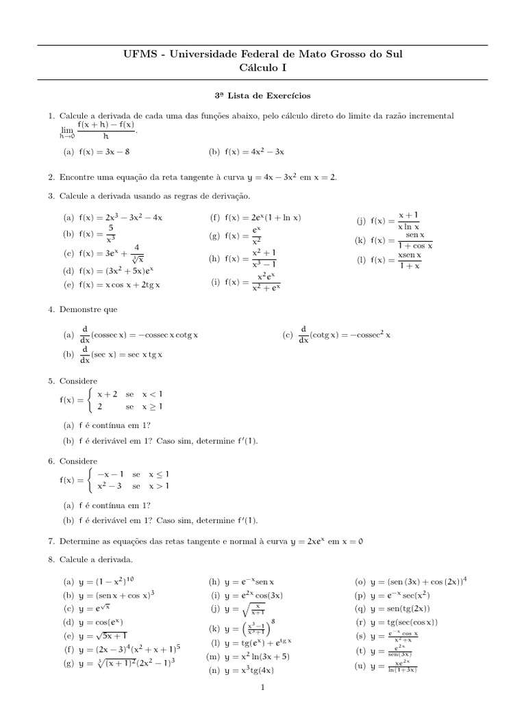lista_derivada | Download grátis PDF | Derivado | Analise matemática