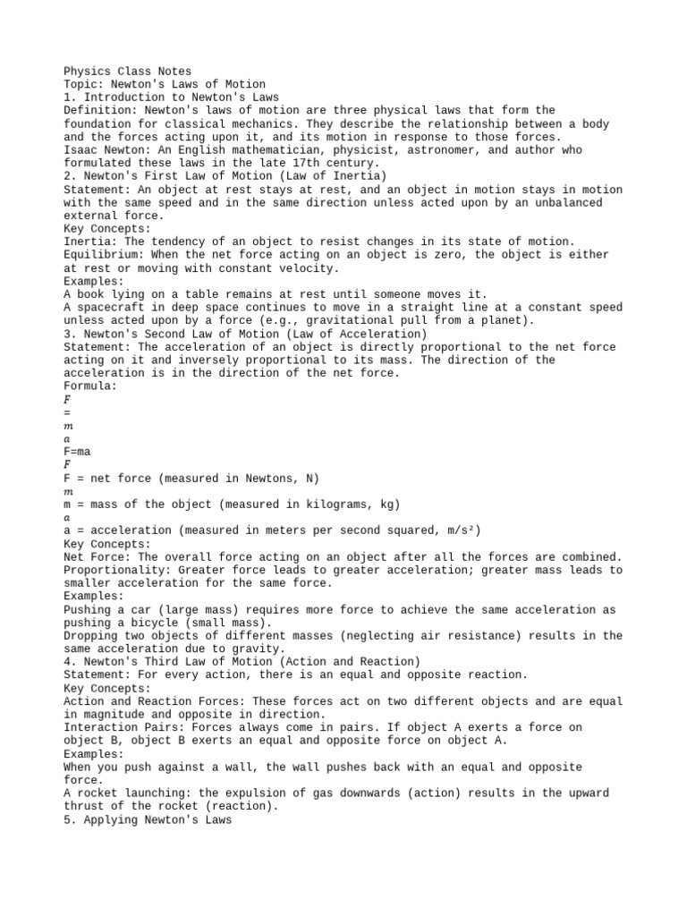 physics calss notes | Download Free PDF | Force | Newton's Laws Of Motion