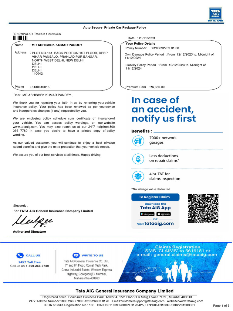 Insurance Police For Car | PDF | Insurance | Deductible