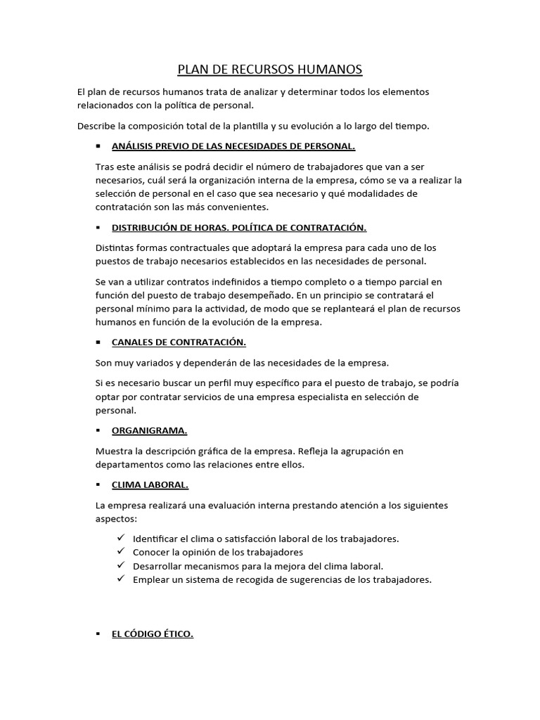 Plan de Recursos Humanos | Descargar gratis PDF | Gestión de recursos humanos | Business