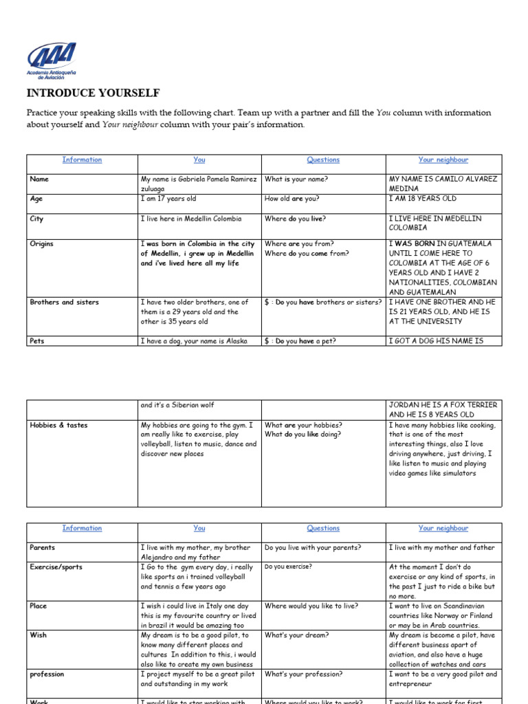 Introduce Yourself Conversation | PDF