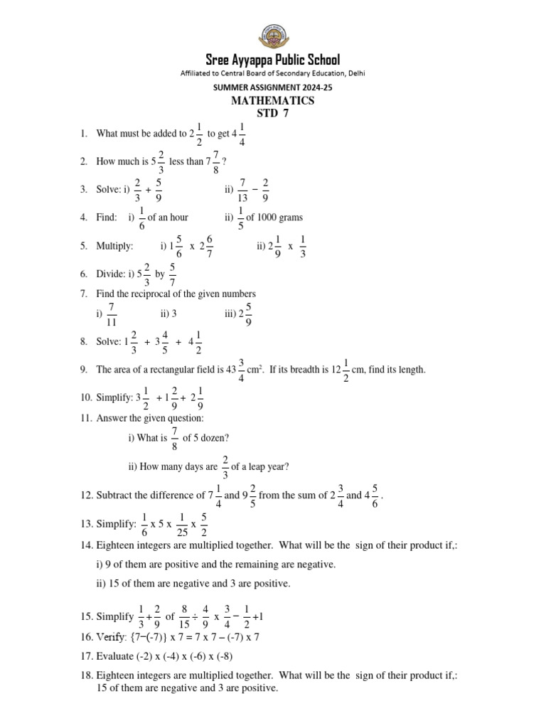 VII Mathematics | PDF | Elementary Mathematics | Arithmetic