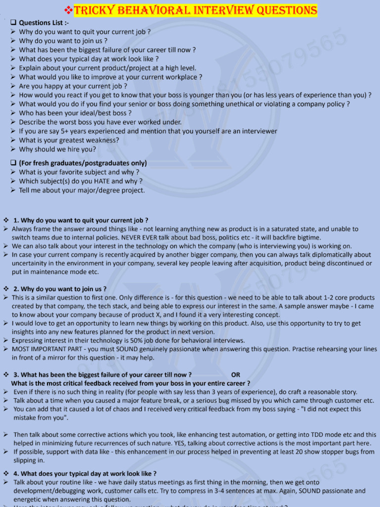 Tricky Behavioral Interview Questions+ | PDF