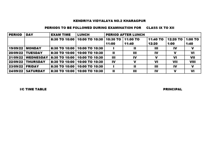 TIME-TABLE DURING EXAMINATION PERIOD | PDF