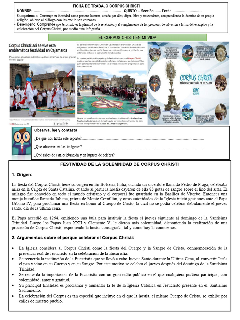 Ficha Del Corpus Christi Word | PDF | eucaristía | Cristo (título)