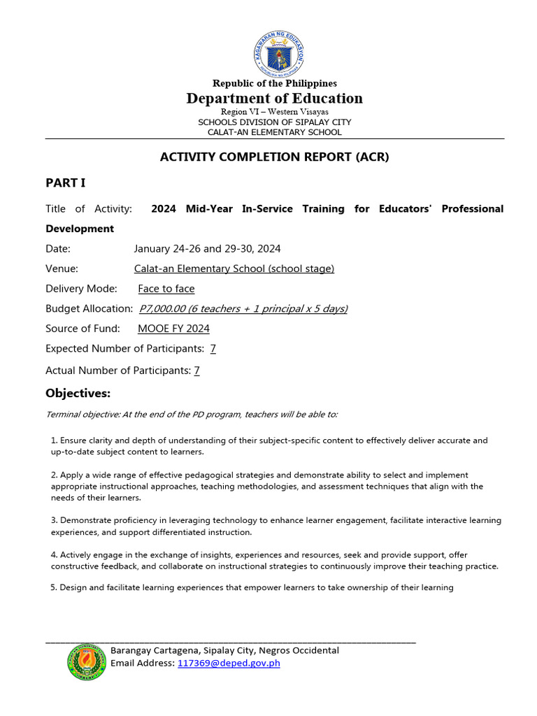 Activity-Completion-Report - Calat-An ES - INSET - 2024 | PDF ...