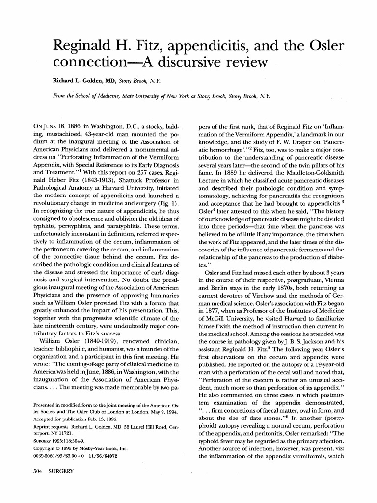 Fitz's Impact on Appendicitis Diagnosis | PDF | Pancreas | Pathology