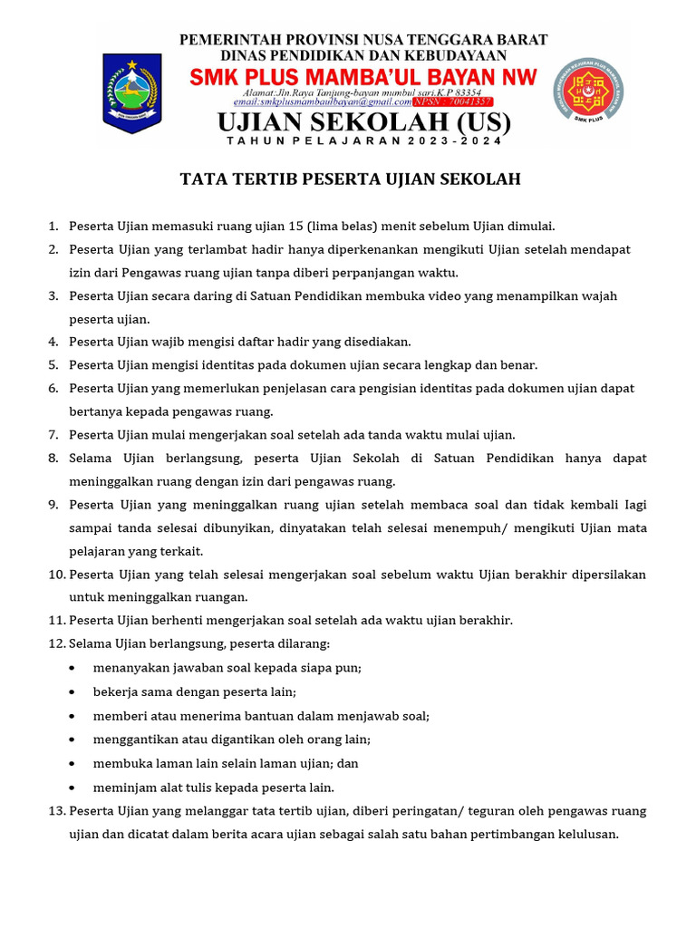 Tata Tertib Peserta Ujian Sekolah | PDF | Karier & Perkembangan