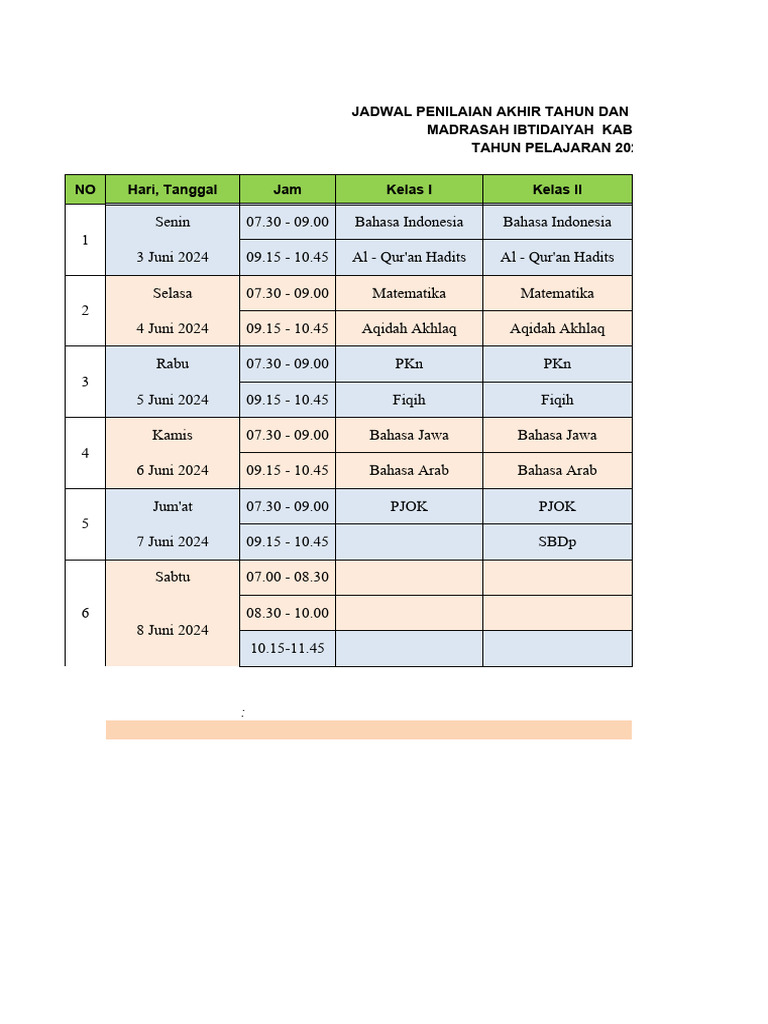 JADWAL PAT Genap 2024 | PDF