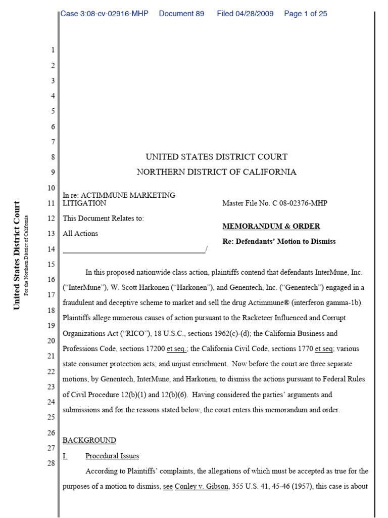 Actimmuneruling RICO | PDF | Clinical Trial | Complaint