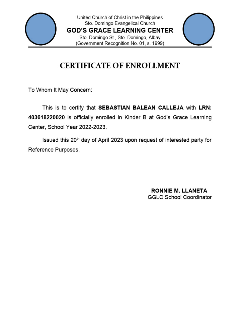 Certificate of Enrollment | PDF