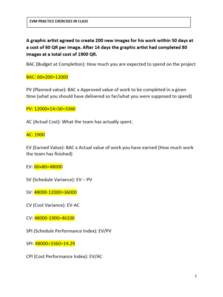 EVM Practice In-Class Exercises | Download Free PDF | Business | Planning