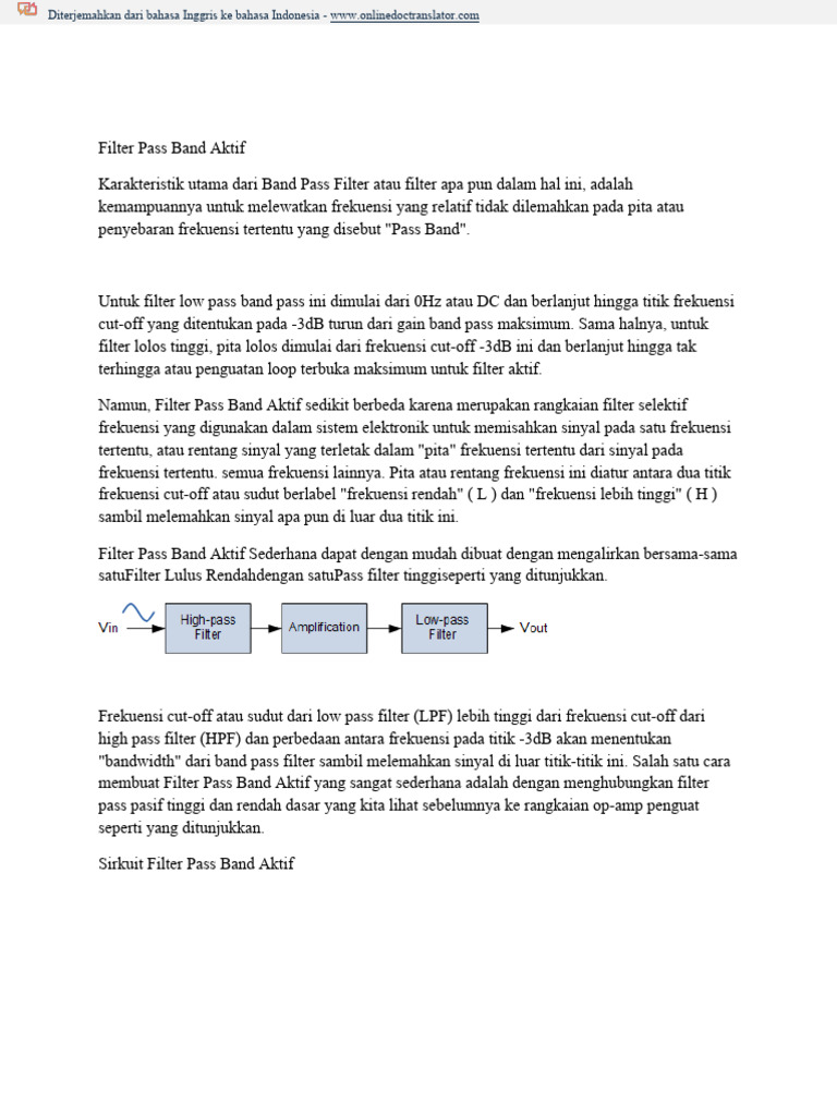 Filter Pass Band Aktif: Desain dan Karakteristik | PDF