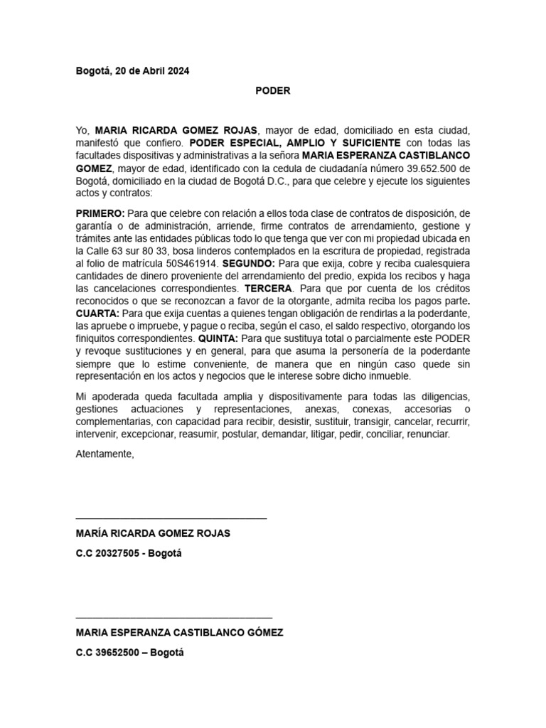 Poder y Autorizacion | PDF | Bogotá | Gobierno