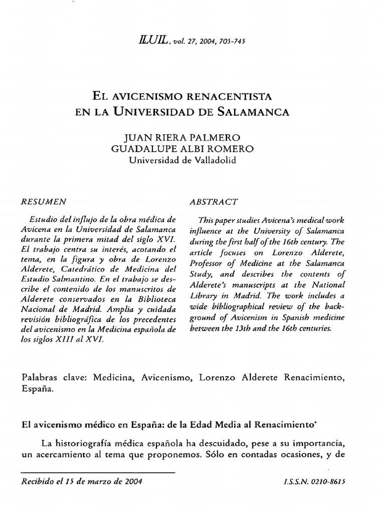 Luil,: El Avicenismo Renacentista en La Universidad de Salamanca | PDF