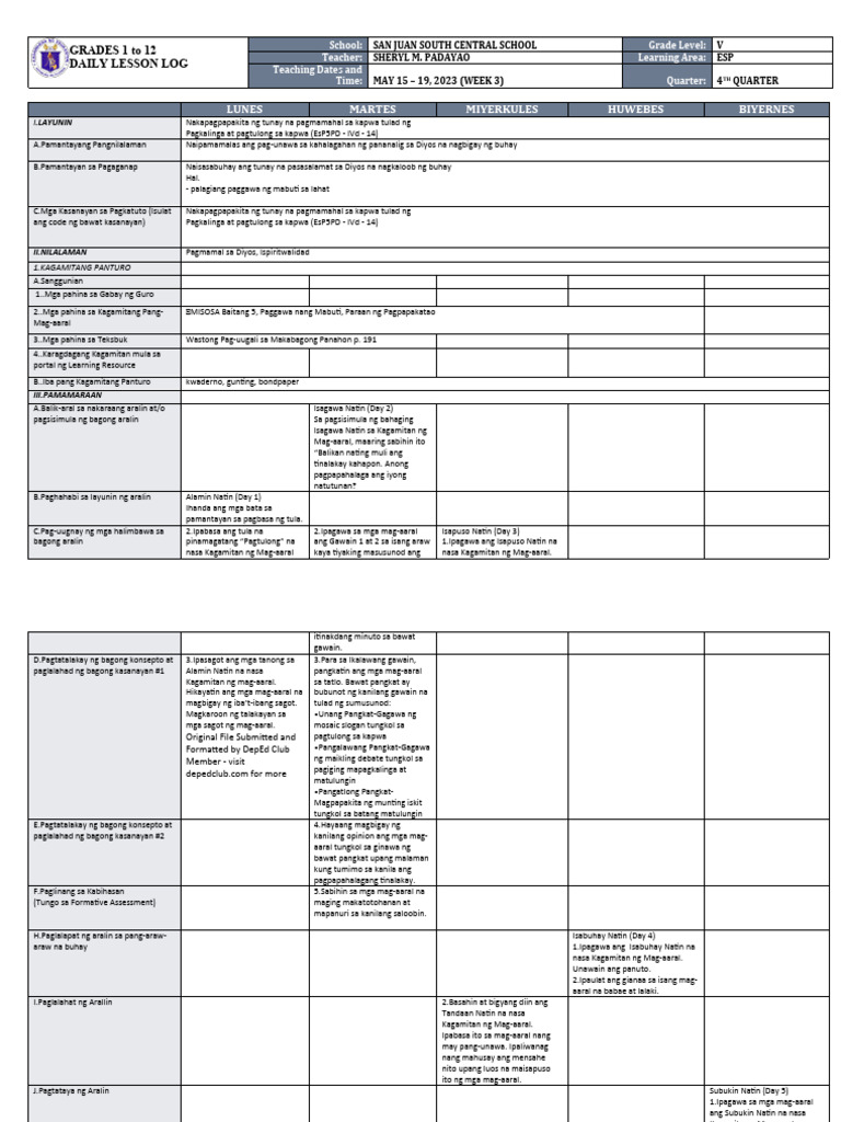 DLL - Esp 5 - Q4 - W3 | PDF