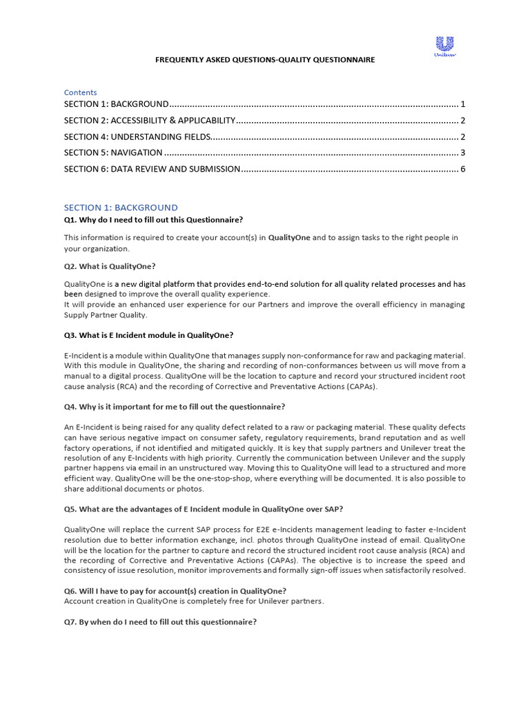 FAQs Quality Questionnaire | Download Free PDF | Information Technology ...