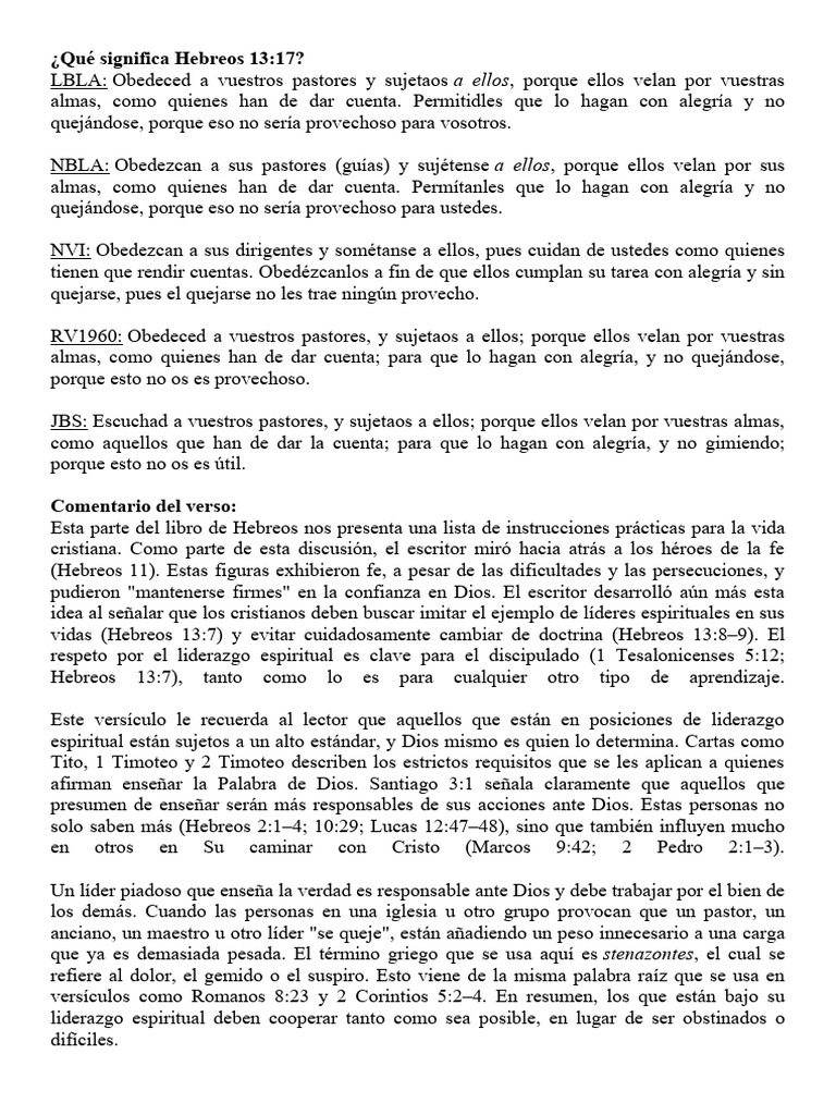 Qué Significa Hebreos 13-17 | PDF | Epístola a los hebreos | Fe