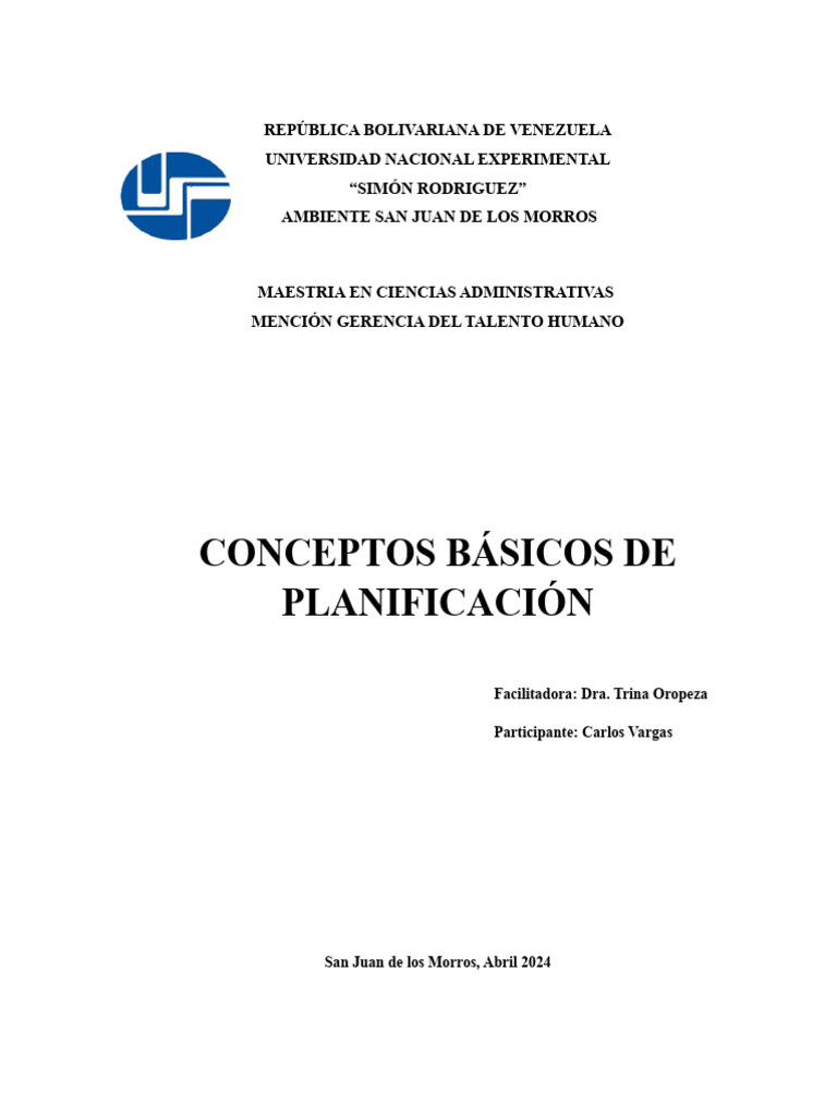 Conceptos Básicos de Planificacion, Carlos Vargas | PDF | Planificación | Gestión de recursos ...