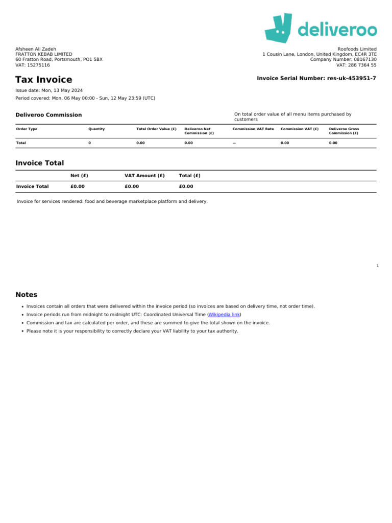 Fratton Kebab Limited 20240513 Invoice 2 | PDF | Value Added Tax | Invoice