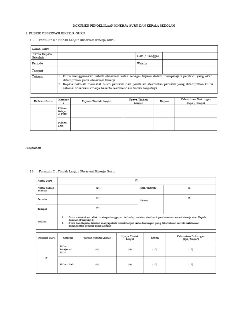 Formulir C Tindak Lanjut Observasi Kinerja Guru | PDF