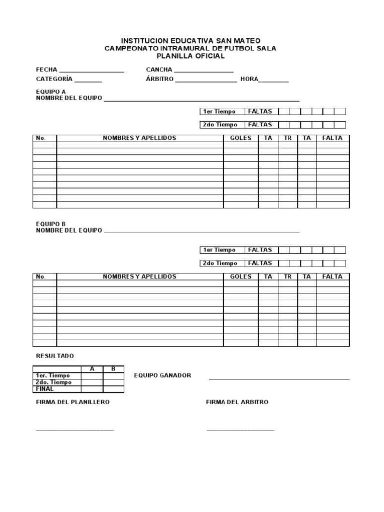 Futsal Planilla | PDF