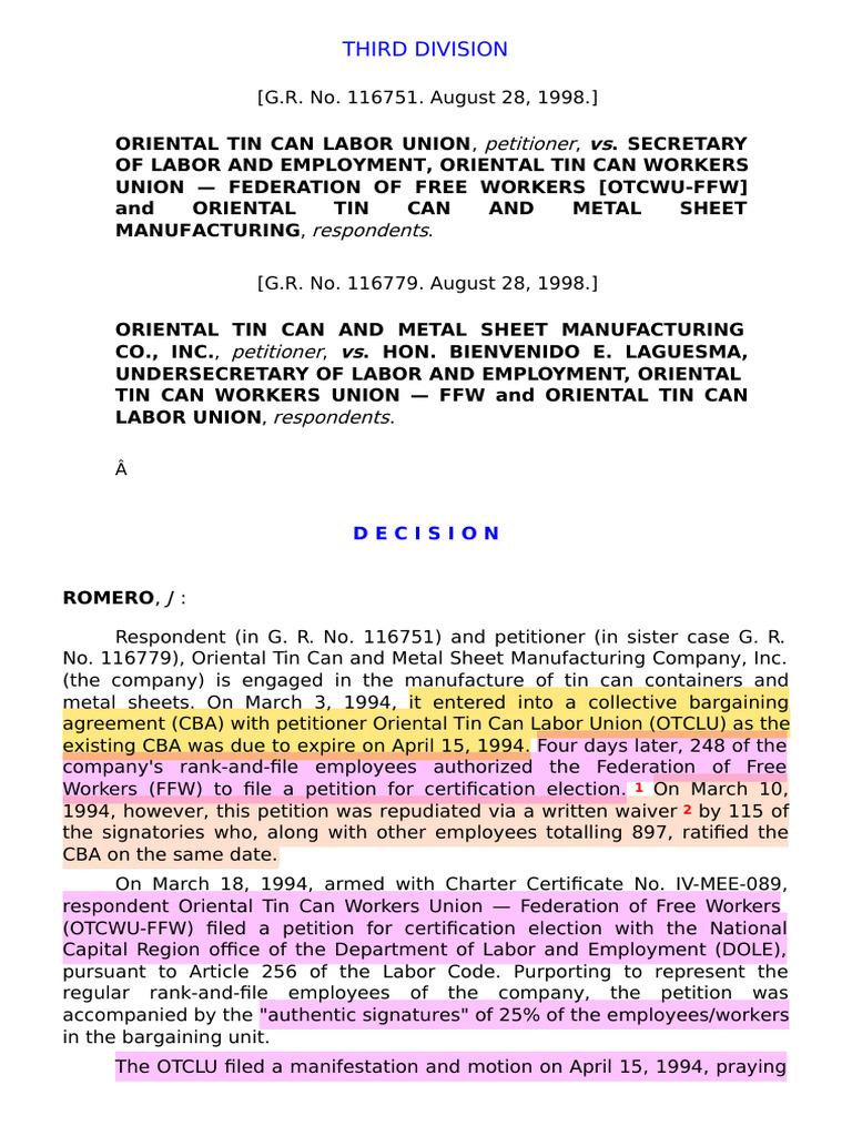V.3. Oriental Tin Can Labor Union v. Secretary of Labor and Employment ...