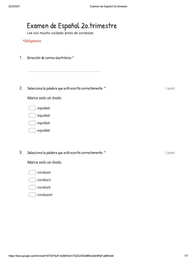 Examen Español 2o.TRim | PDF