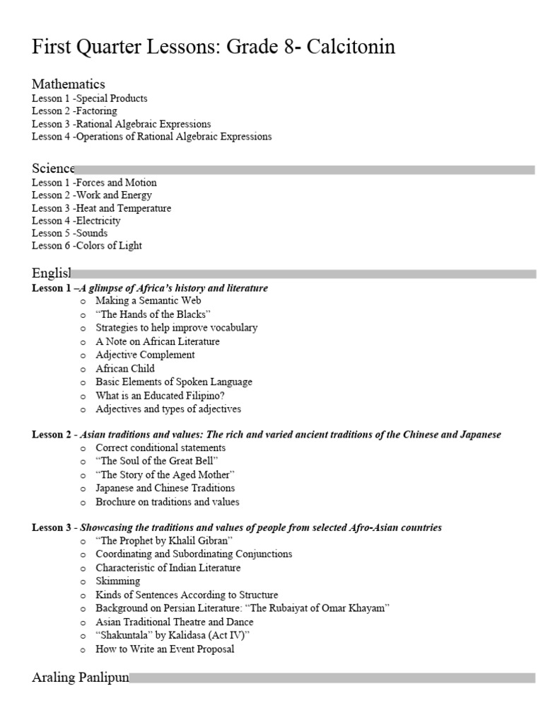 First Quarter Lessons Grade 8 | PDF | Southeast Asia | Linguistics