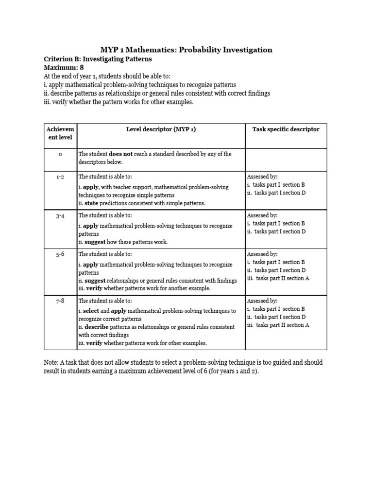 IBMYP1 Probability Investigation CRITERIA B, C, D | PDF | Information ...