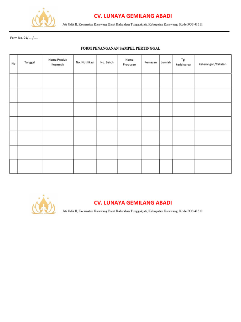 Form Catatan Sampel Pertinggal | PDF