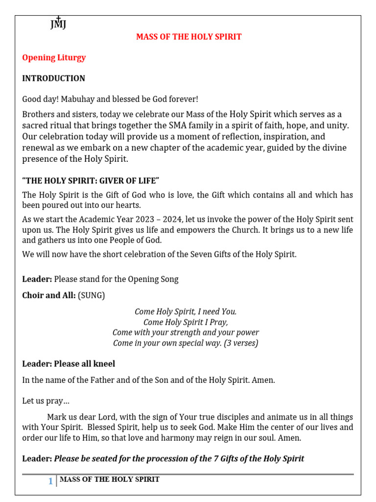 Mass of The Holy Spirit - Corrected Intro | PDF | Eucharist | Mass ...