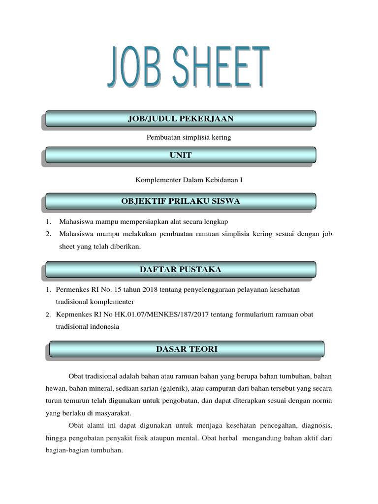 Job Sheet - PEMBUATAN SIMPLISIA KERING | PDF