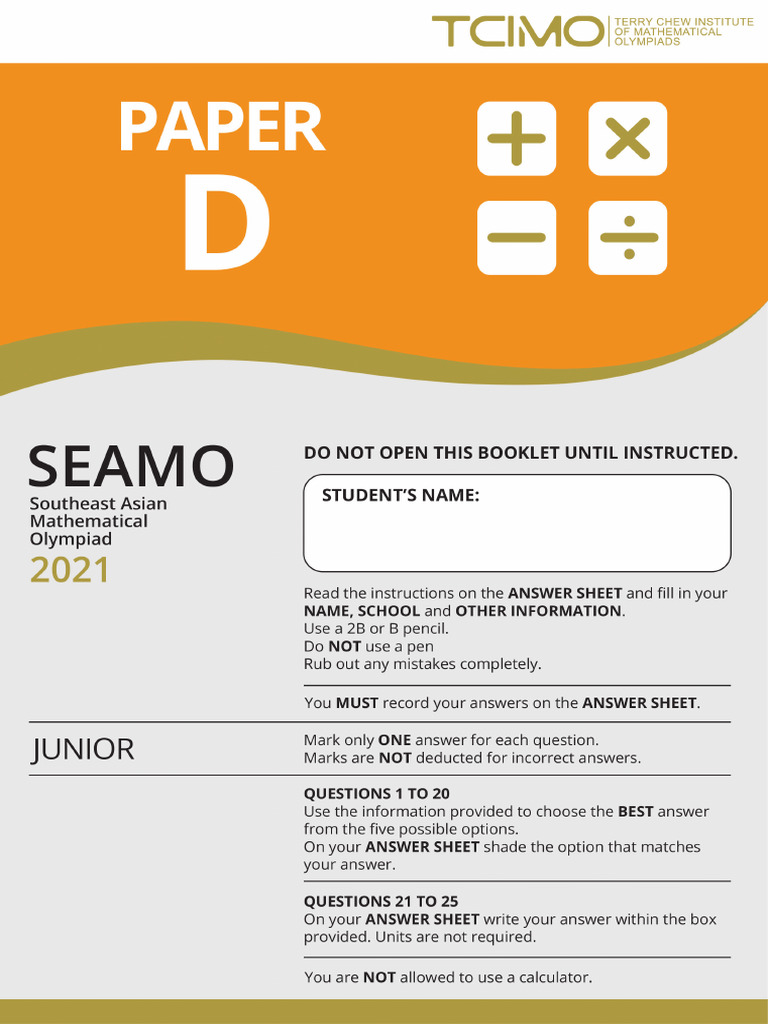 SEAMO 2021 Math Competition Paper D | PDF | Area | Rectangle