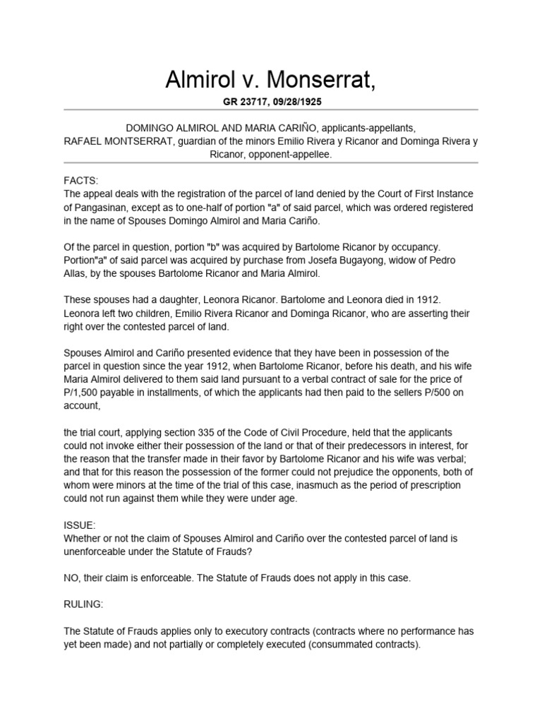 Almirol V Moneserrat | PDF | Private Law | Justice