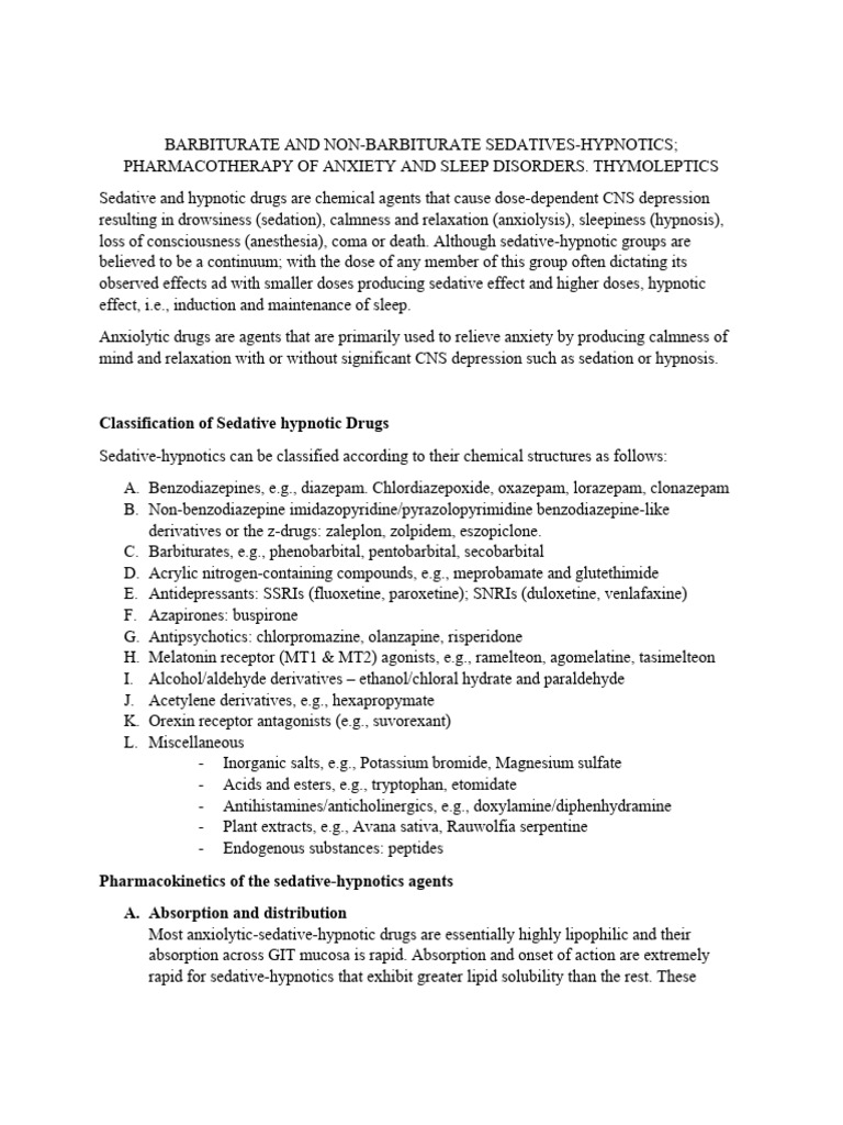 Barbiturates and Non Barbiturates Sedative Hypnotics | PDF ...