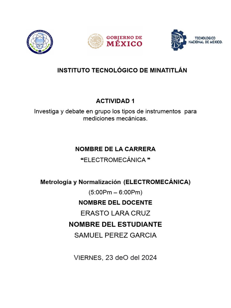 Investiga y Debate en Grupo Los Tipos de Instrumentos para Mediciones Mecánicas. | PDF ...