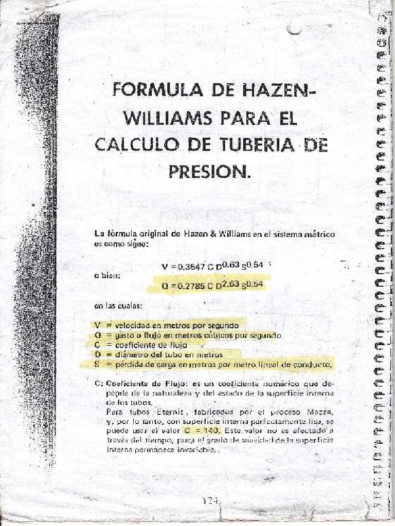 Formula de Hazen-Williams Sistema Metrico | PDF