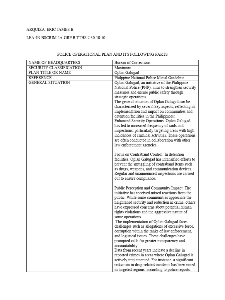 Arquiza Operational-Plan | PDF | Law Enforcement Agency | Police