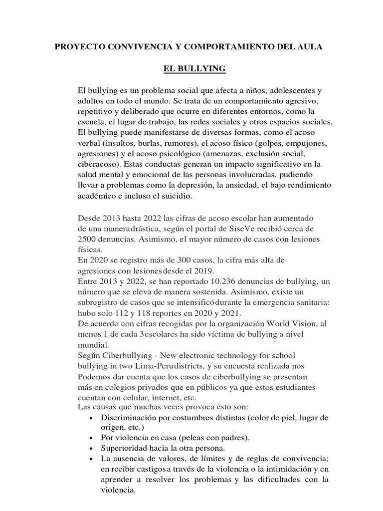 Prevención del Bullying en el Aula | PDF | Acoso cibernético | Violencia